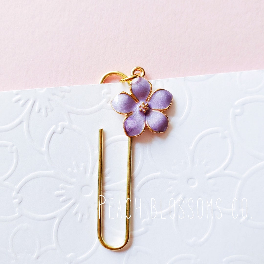 Periwinkle Purple Shimmer Gold Metal Paperclip Bookmark, Purple Flower ...