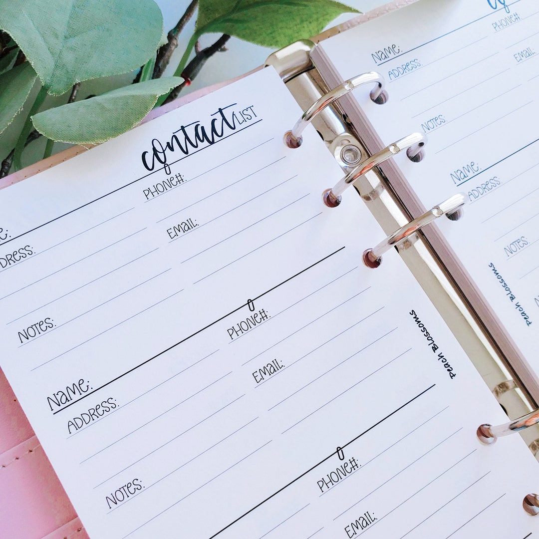 Contacts List Planner Insert, Printed - Etsy