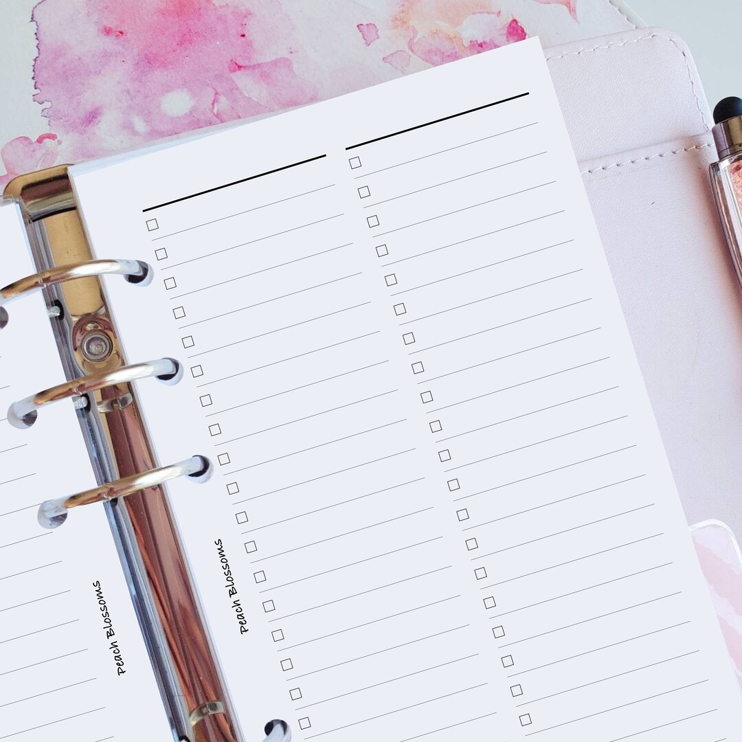 Two Column to Do List With Square Check Boxes Planner Insert A5, Half ...