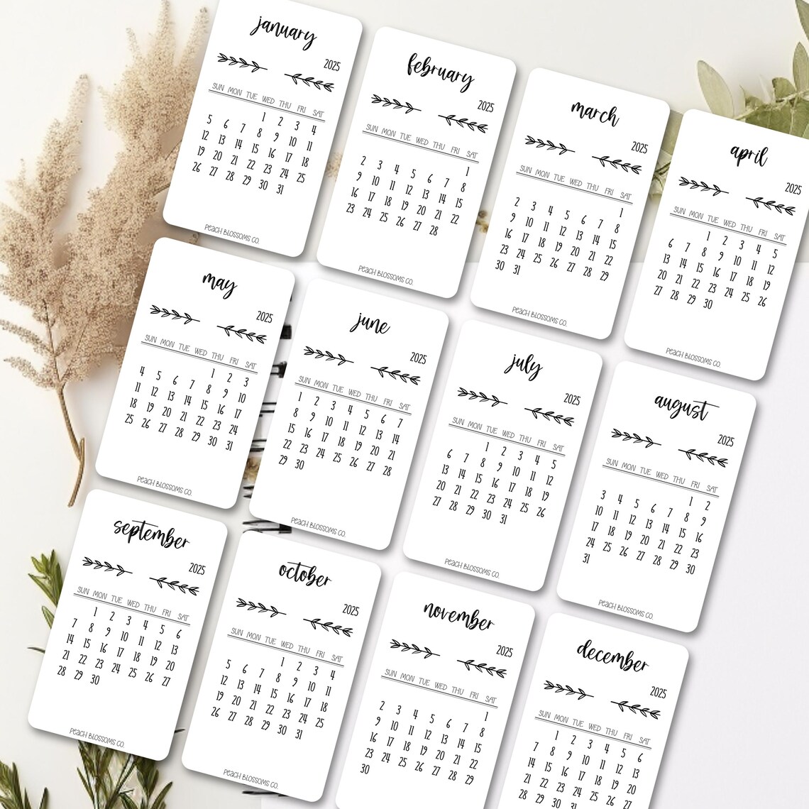Mini Monthly Calendar Cards 2”x3.5” || 12pc Set - Etsy