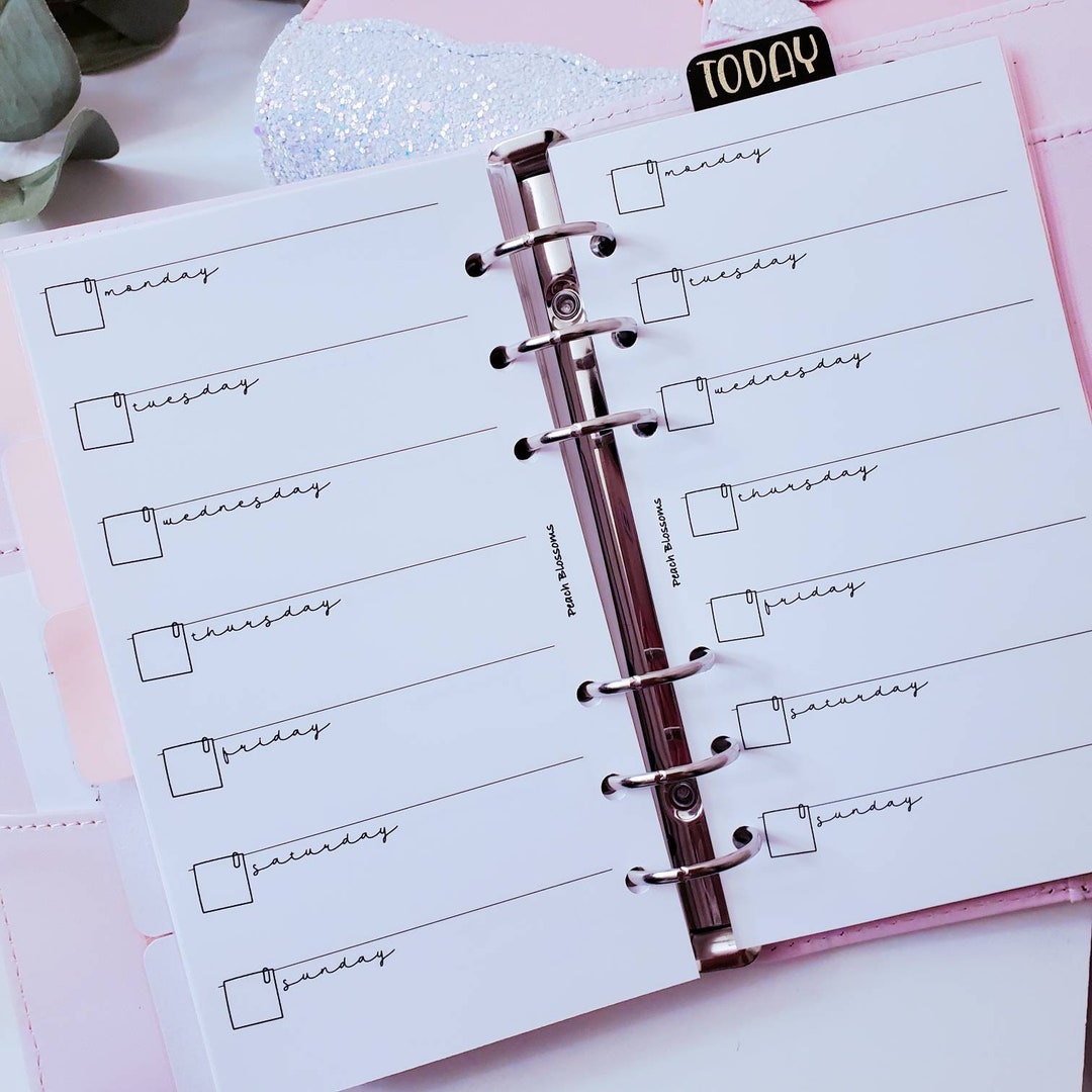 Week on 1 Page Script Font With Note Deco Paper Planner Inserts ...