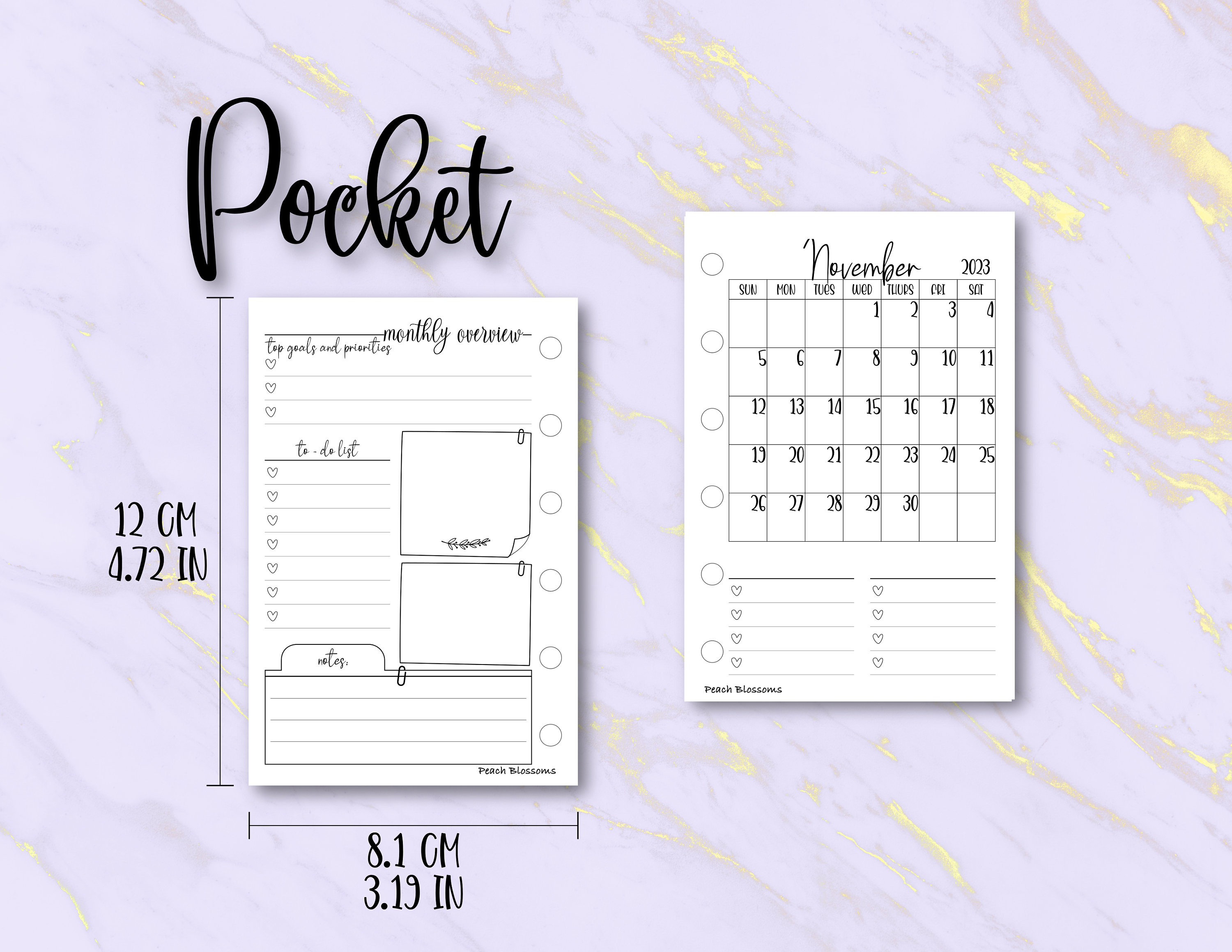 NEW Month at a Glance Calendar Script Font Planner Inserts - Etsy