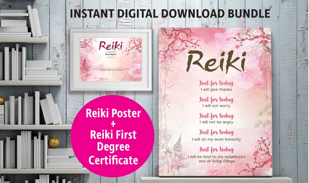 Reiki 5 Principles Japanese Design Poster PLUS 1st Degree Reiki ...