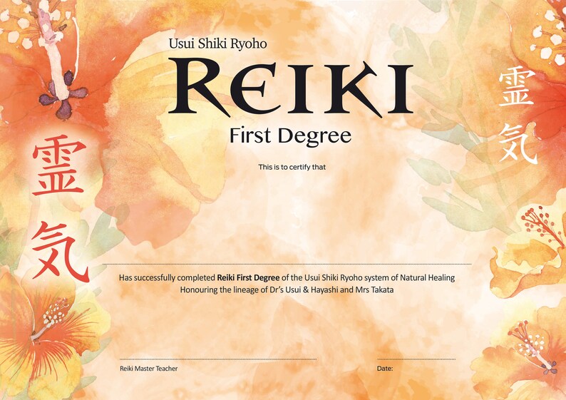 Reiki One Template- Digital Download Certificate - Etsy