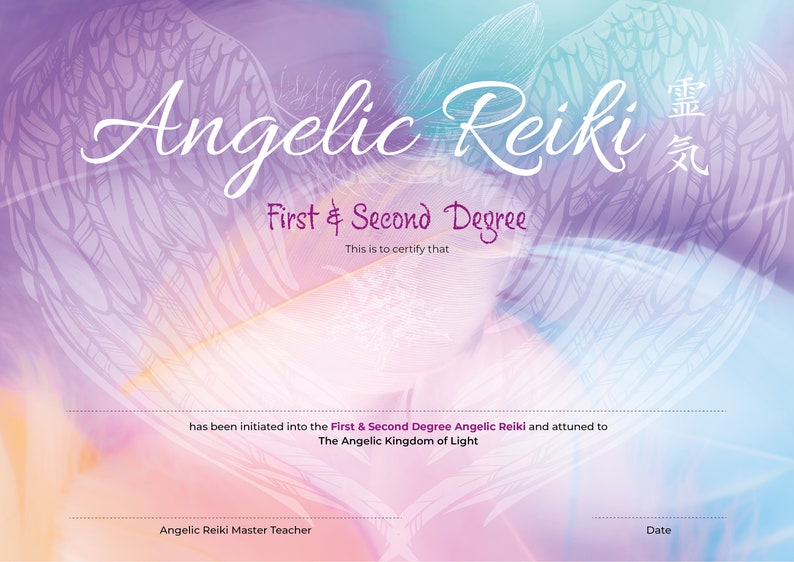 Beautiful Angelic Reiki Certificate of Completion Award, Digital ...