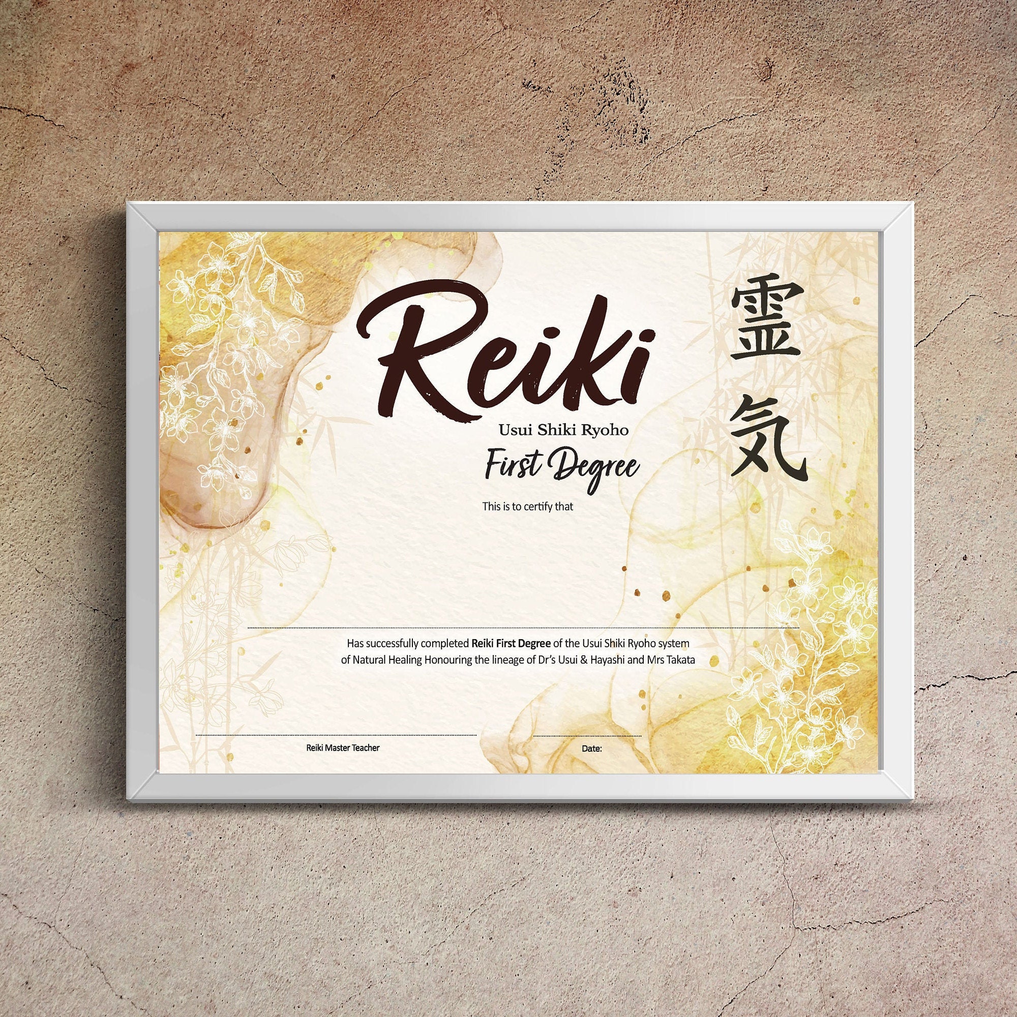 Printable Usui Reiki I Certificate - Etsy UK