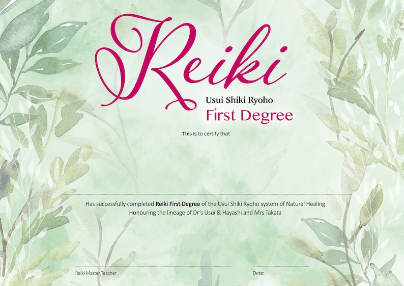 Usui Reiki One Professional Certificate Digital Download - Etsy