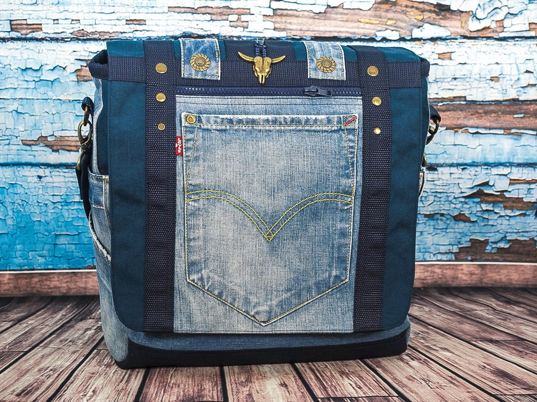 Large Sturdy Denim Messenger Bag Made of Cordura and Upcyling Jeans for ...