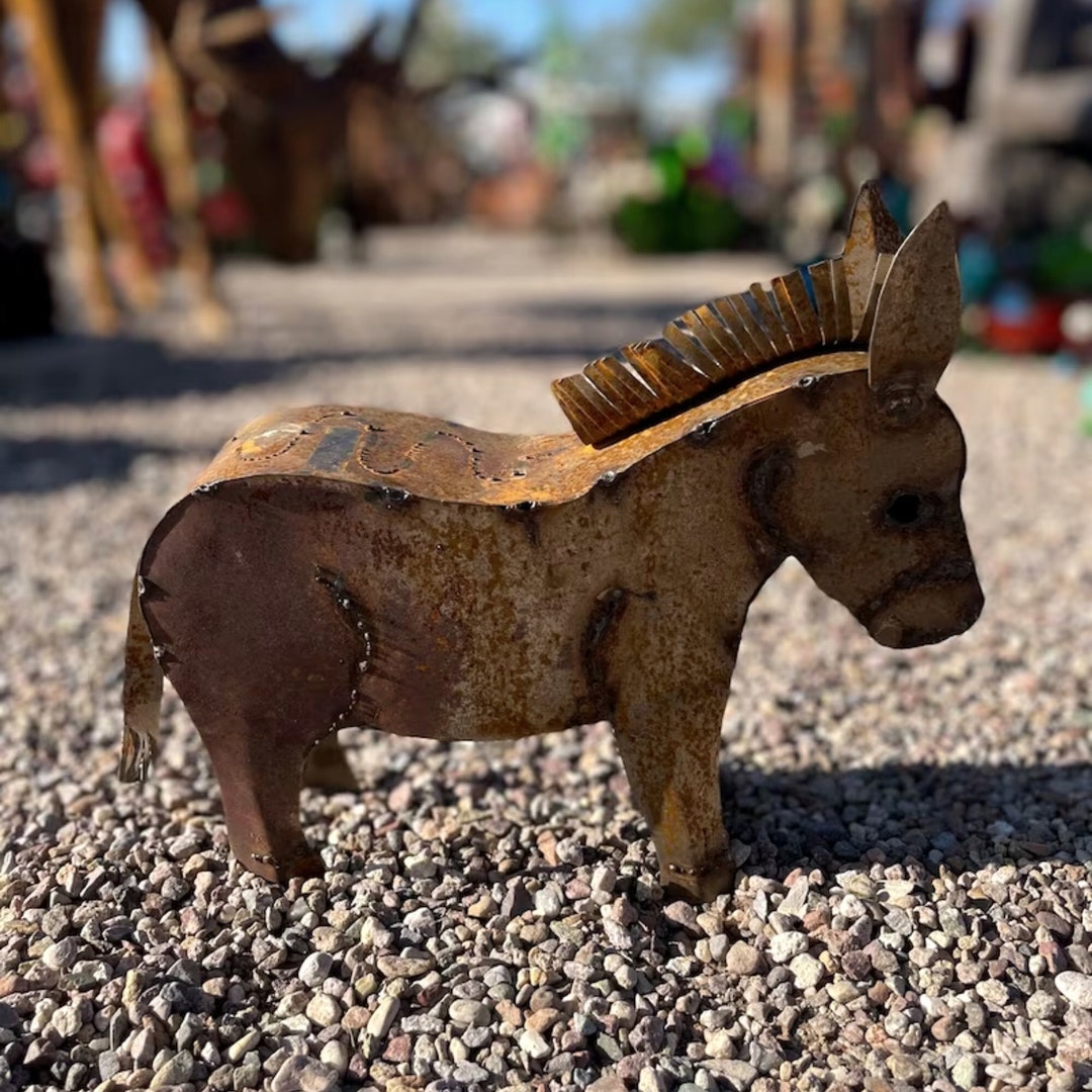Handmade Metal Donkey, Metal Garden Sculpture, Donkey, Garden Decor ...
