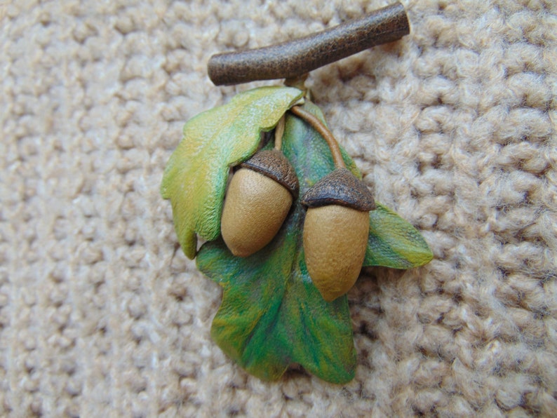 Leather Brooch Acorns Fall Jewelry Oak Leaf Brooch Nature History Brown ...