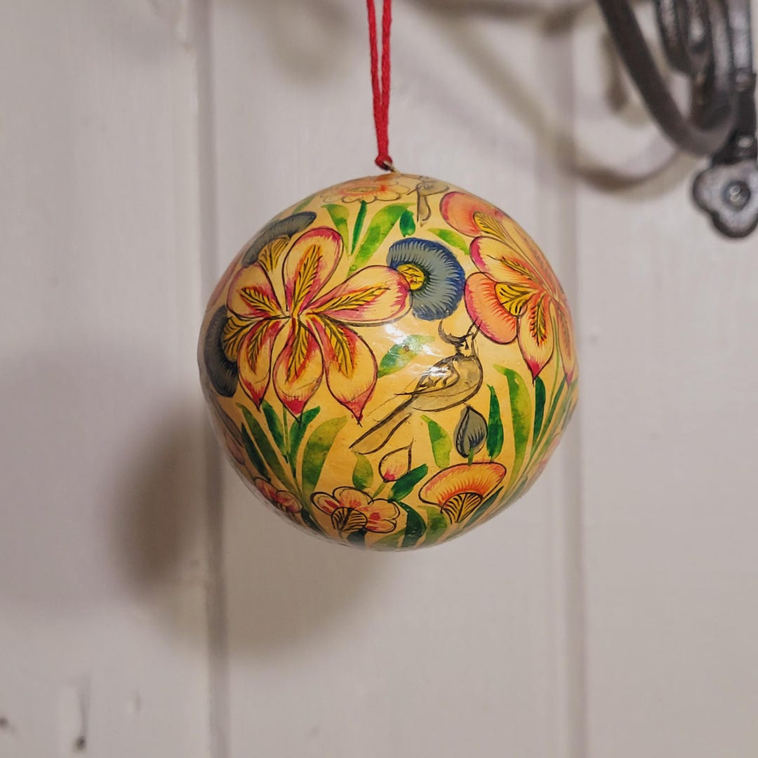 Vtg Adorable Multicolored Paper Machete Florals and Bird Christmas Tree ...