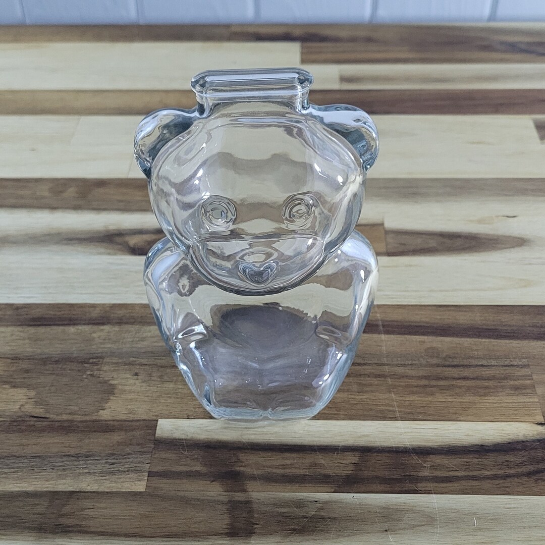 Anchor Hocking Glass Teddy Bear Coin Bank Vintage Change Holder Penny ...