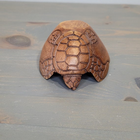 VTG Peruvian Hand Carved Wood Sea Turtle Trinket Dish… - Gem