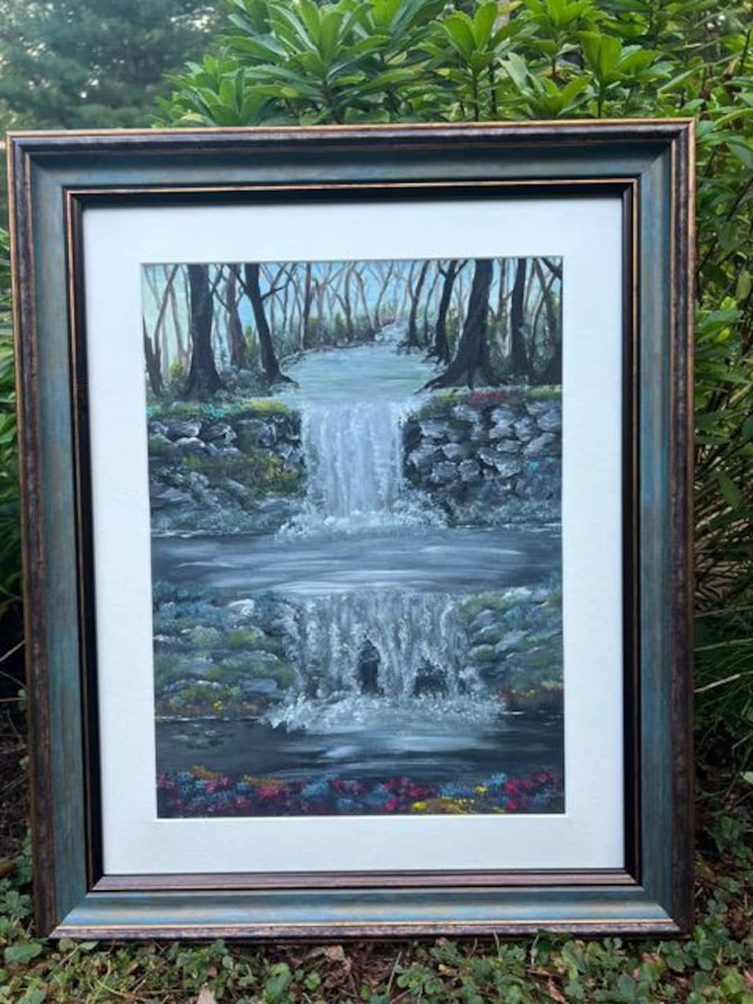 18.5"x22.5" Original Framed Waterfall Mythical Forest Painting - Etsy