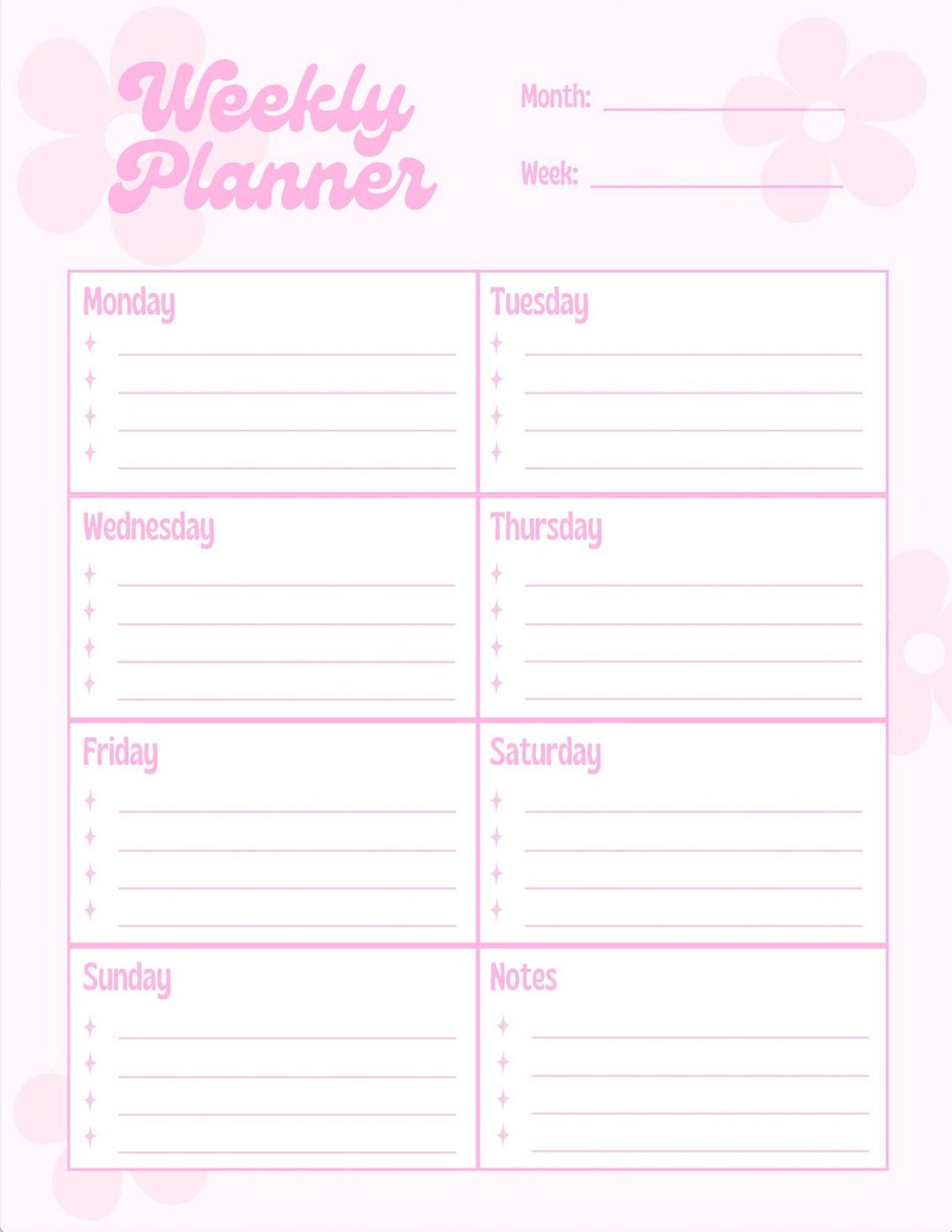 Instant Download Weekly Planner - Pink - Etsy