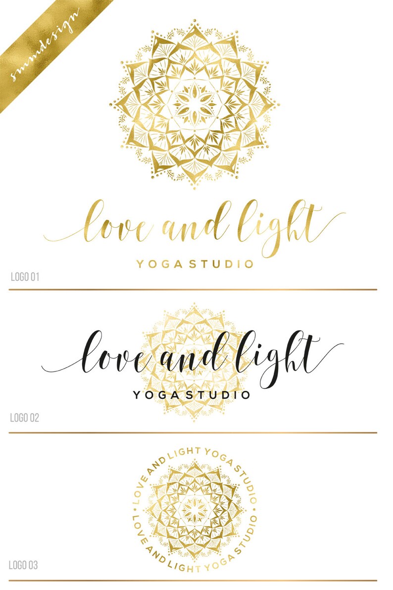 Gold yoga logo Mandala logo watermark Premade Branding kit | Etsy
