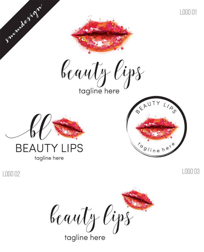Makeup Logo Design Lips Logo Design Watercolor lips logo | Etsy