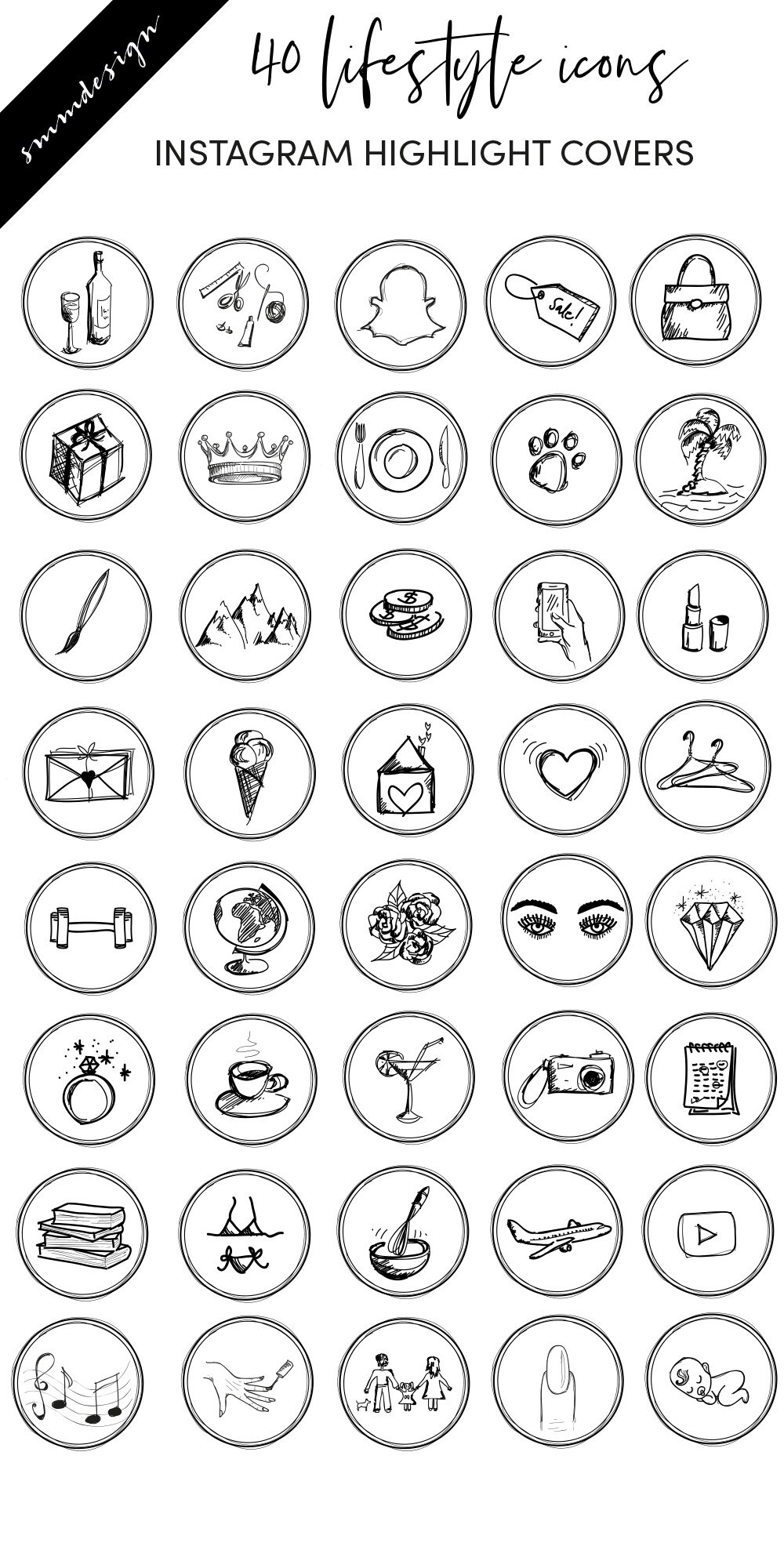 Instagram Story Highlight Icons Lifestyle Hand Drawn Insta | Etsy