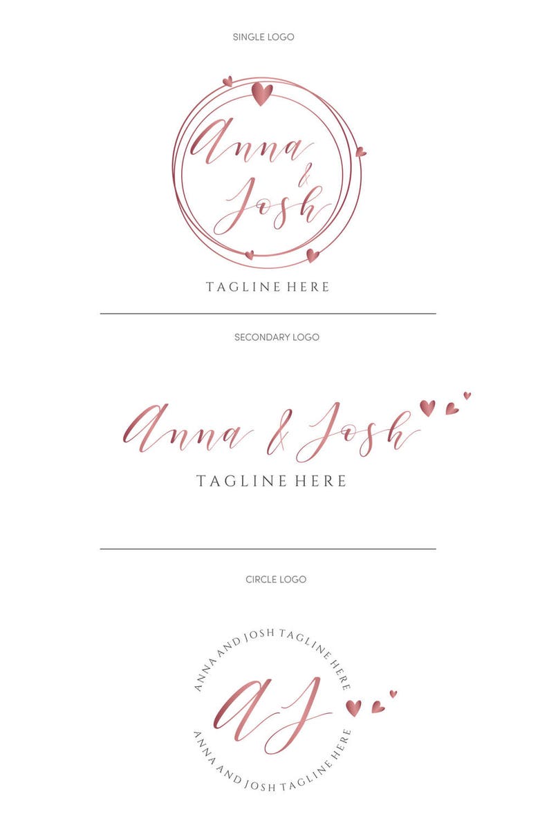 Watercolor Wedding Logo Design Rose Gold Photography Logo | Etsy