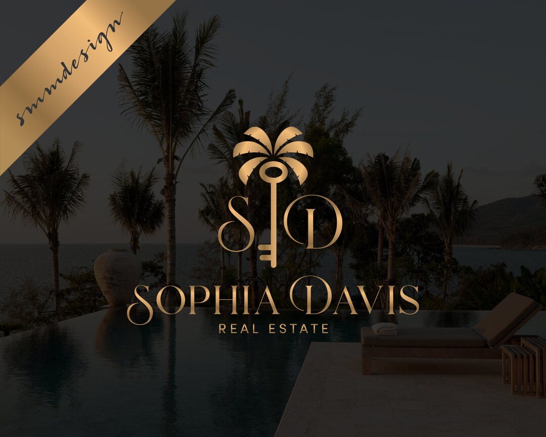 Coastal Beach House Real Estate Logo With Palm, Modern Palm Key Air B'n ...