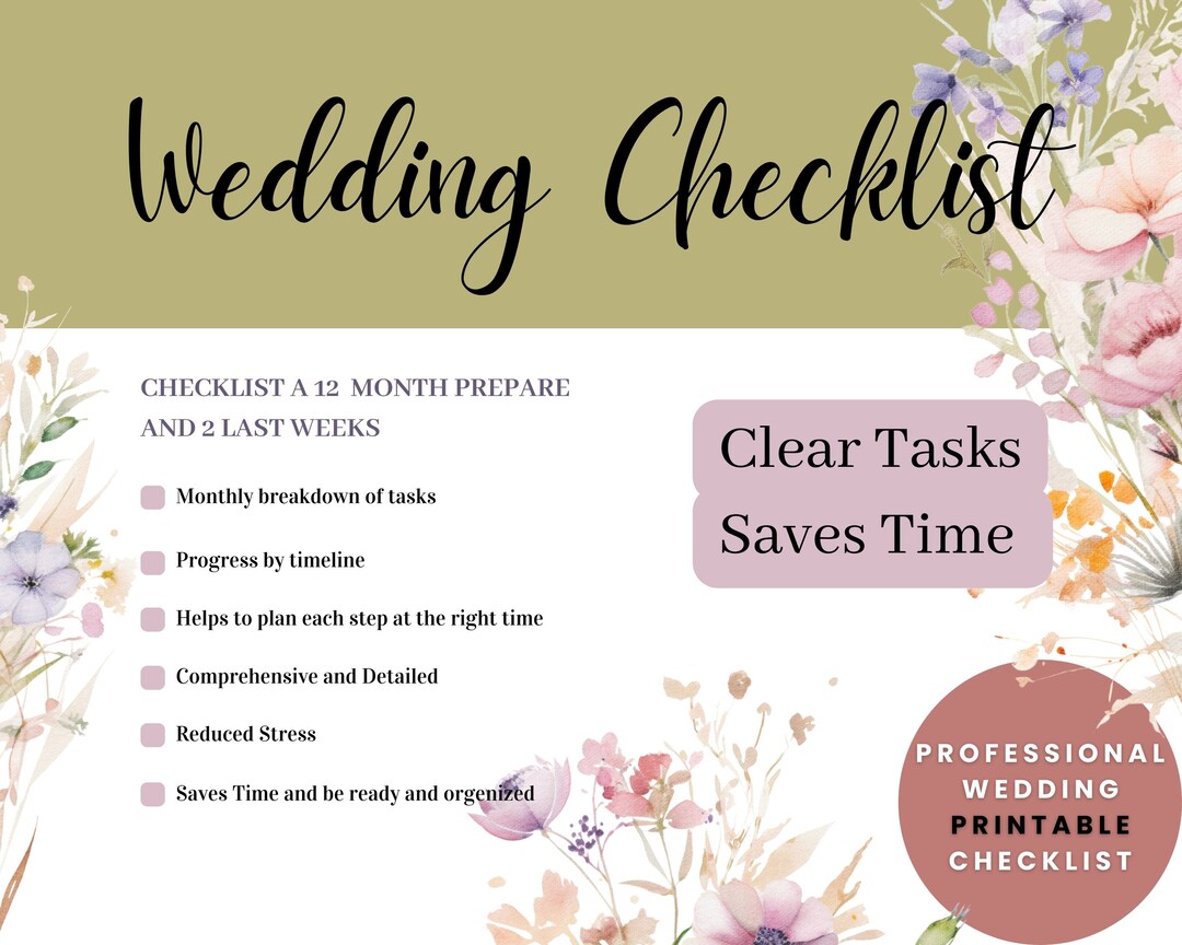 Wedding Checklist Printable | Wedding Designed Checklist | Digital ...