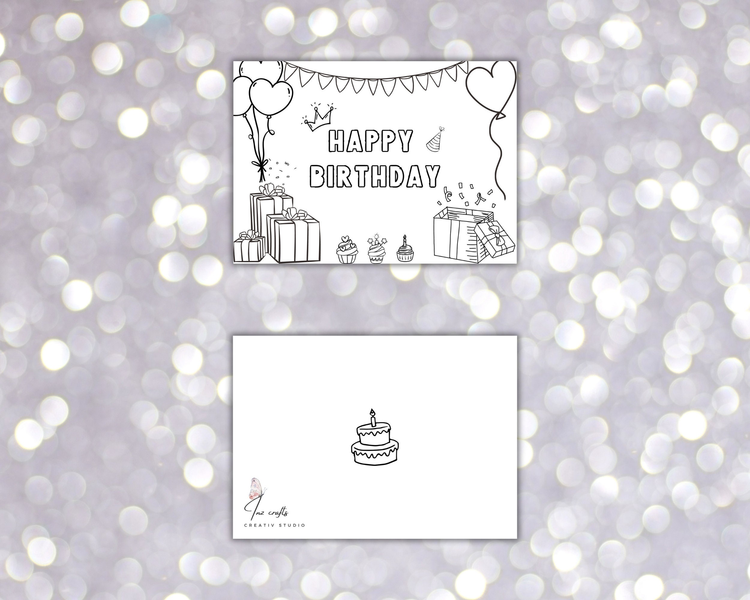 Printable Colouring Happy Birthday Card Digital Happy Birthday Card ...