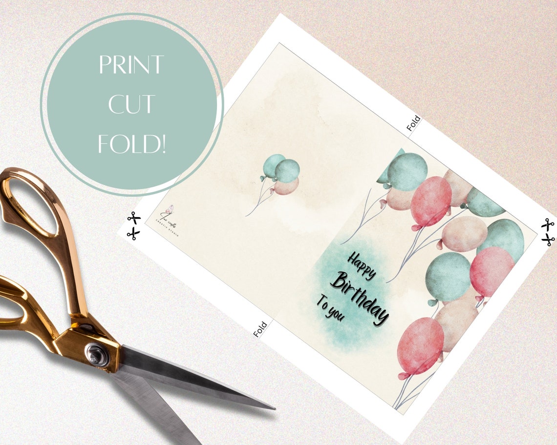 Printable Watercolor Balloons Birthday Card (PDF) - Etsy