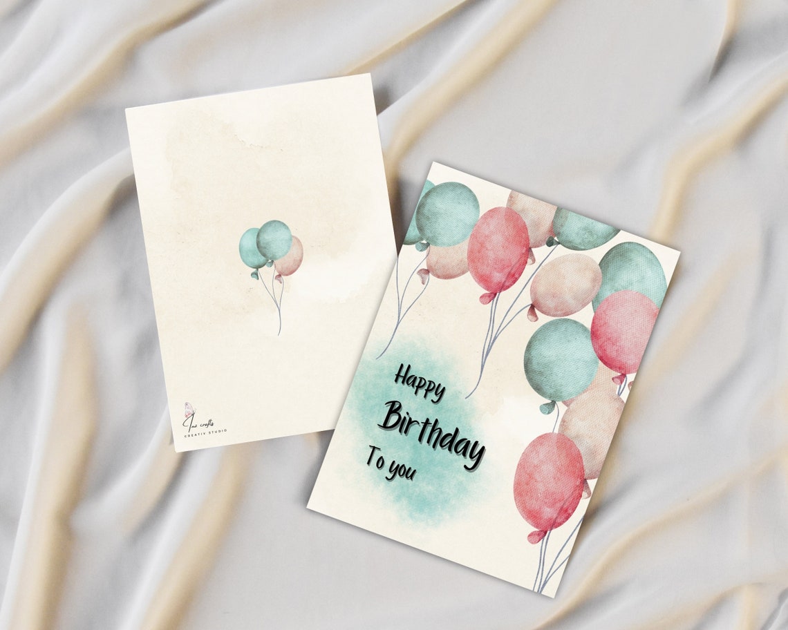 Printable Watercolor Balloons Birthday Card (PDF) - Etsy