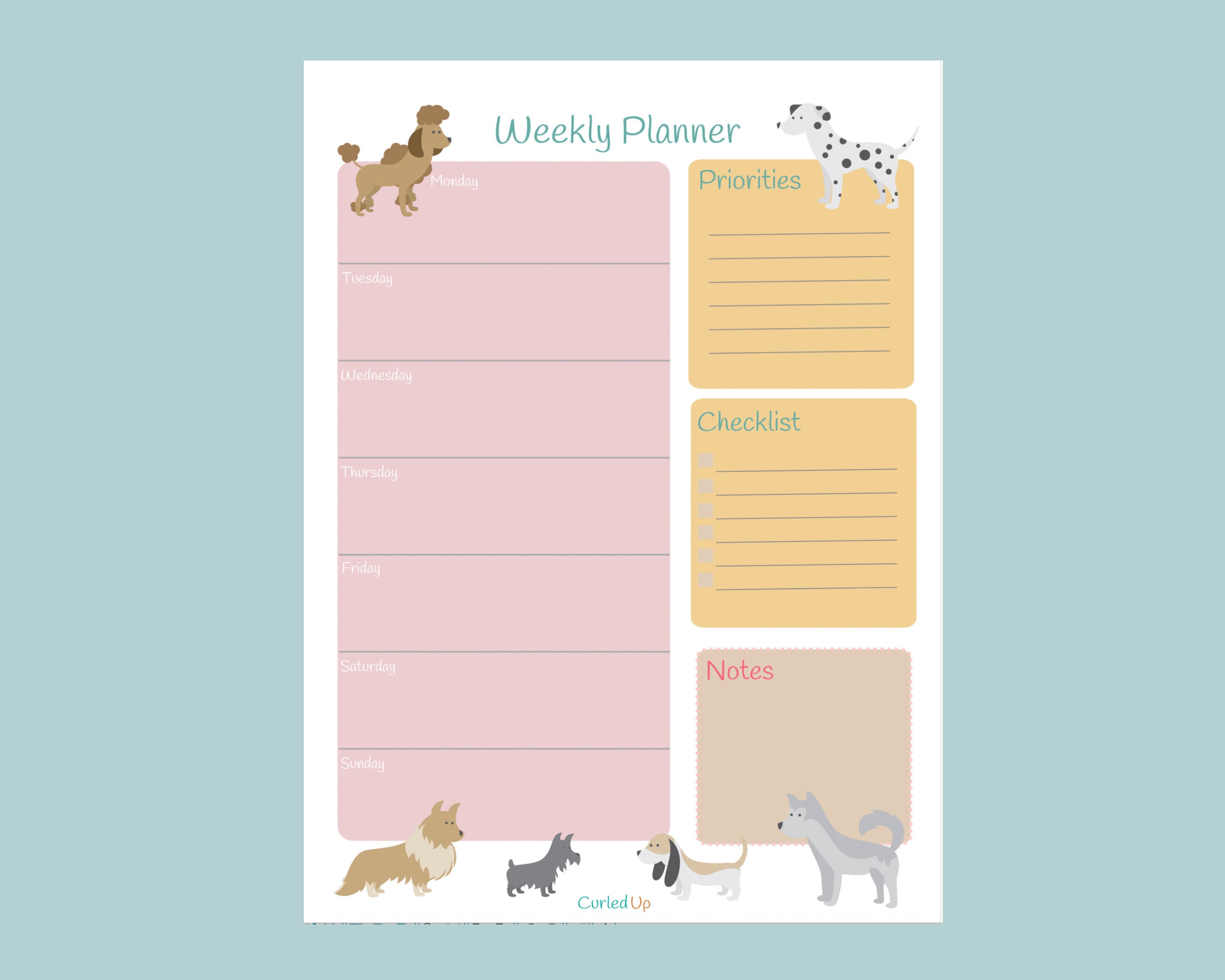 Dog Themed Printable Weekly Planner Instant Download | Etsy