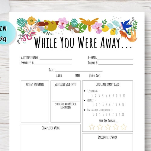 Substitute Teacher Resource Editable Teacher Note Substitute - Etsy