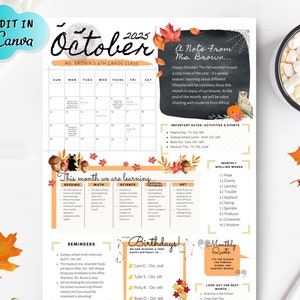 EDITABLE School Newsletter, Monthly Newsletter, October Newsletter ...