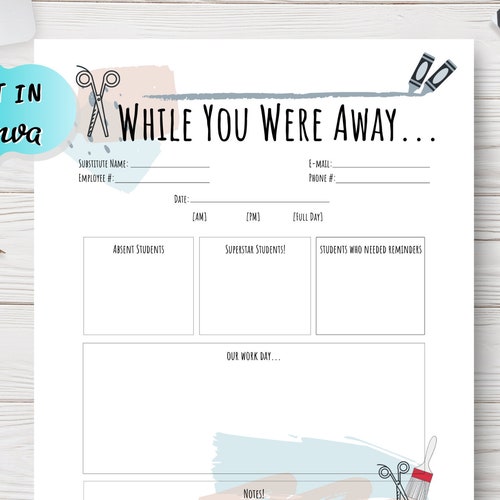 Substitute Note Classroom Notes Personalized Teacher Note - Etsy Canada