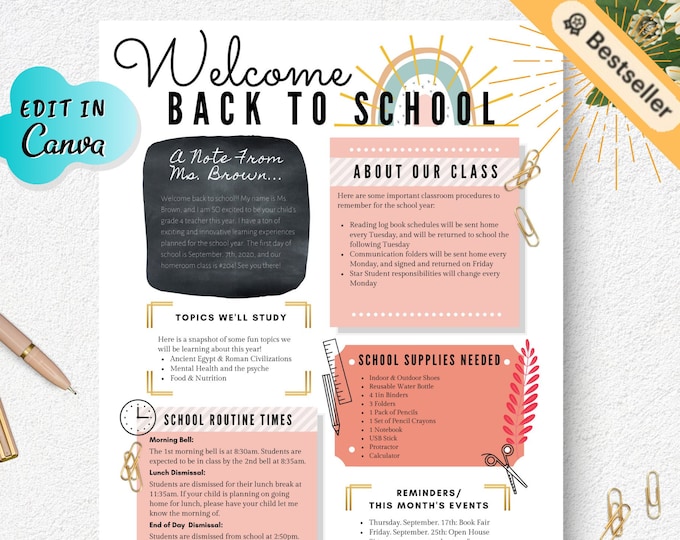 EDITABLE School Newsletter, Back to School Letter, Welcome Back to ...