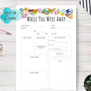 Substitute Teacher Resource, Editable Teacher Note, Substitute Teacher ...