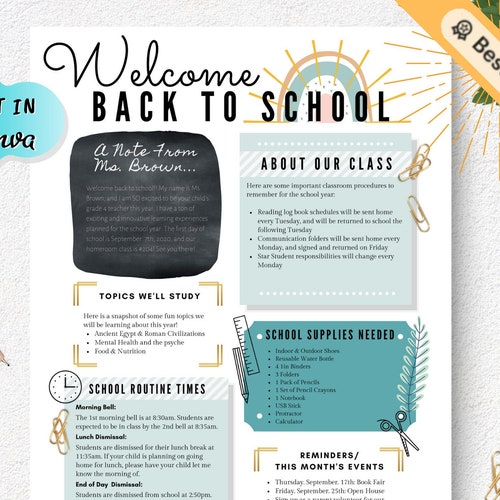 Back to School Letter EDITABLE School Newsletter Welcome | Etsy Canada