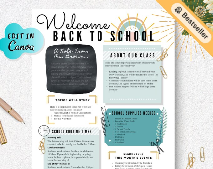 EDITABLE School Newsletter, Back to School Letter, Welcome Back to ...