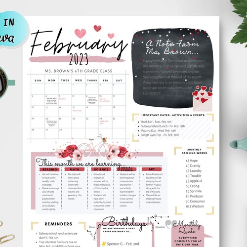 February Newsletter Classroom Newsletter Printable - Etsy