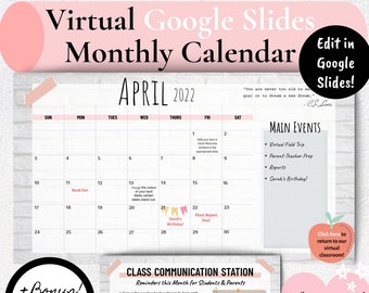 Virtual Classroom Calendar Google Slides Calendar Digital | Etsy