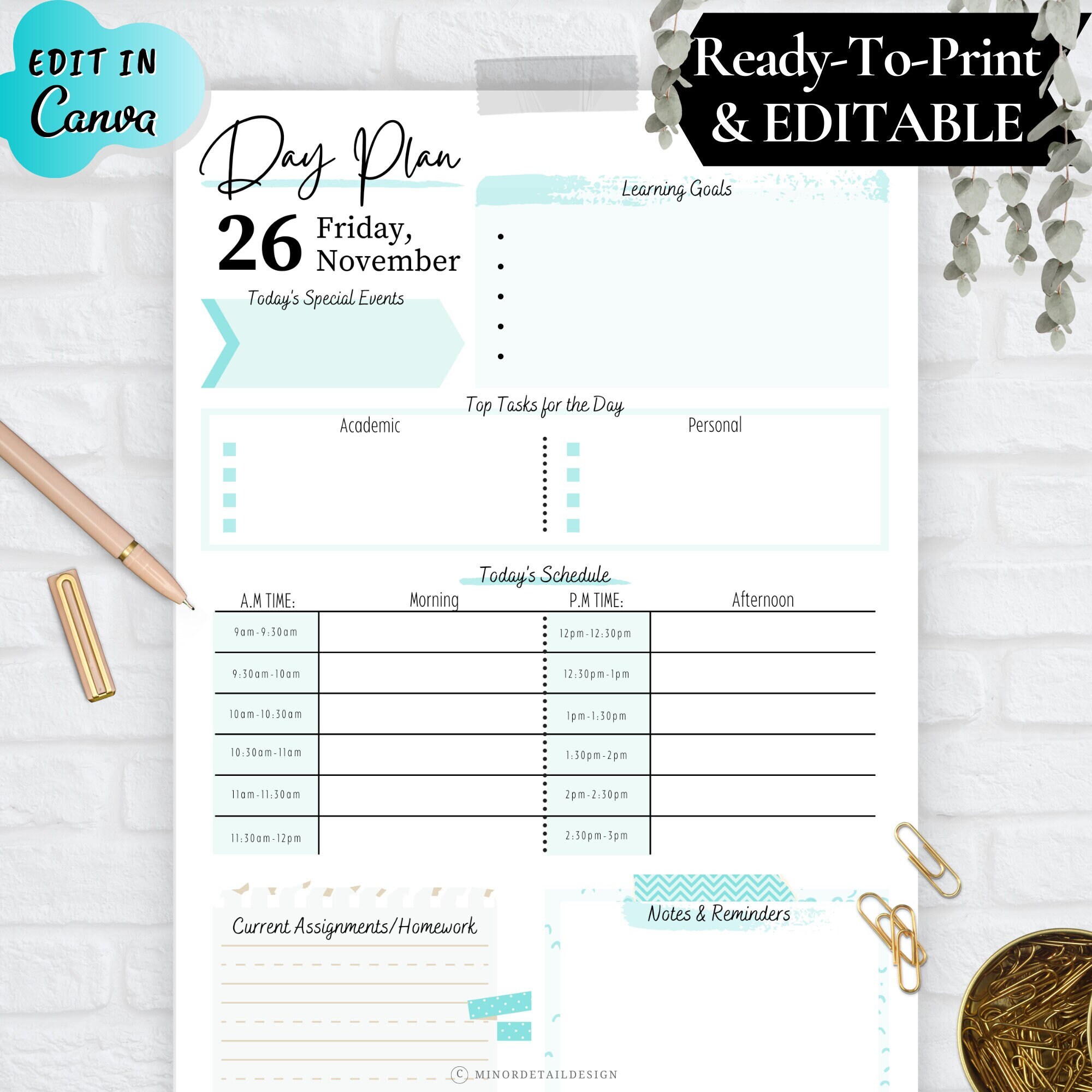 EDITABLE Day Planner Editable Homeschool Daily Schedule - Etsy