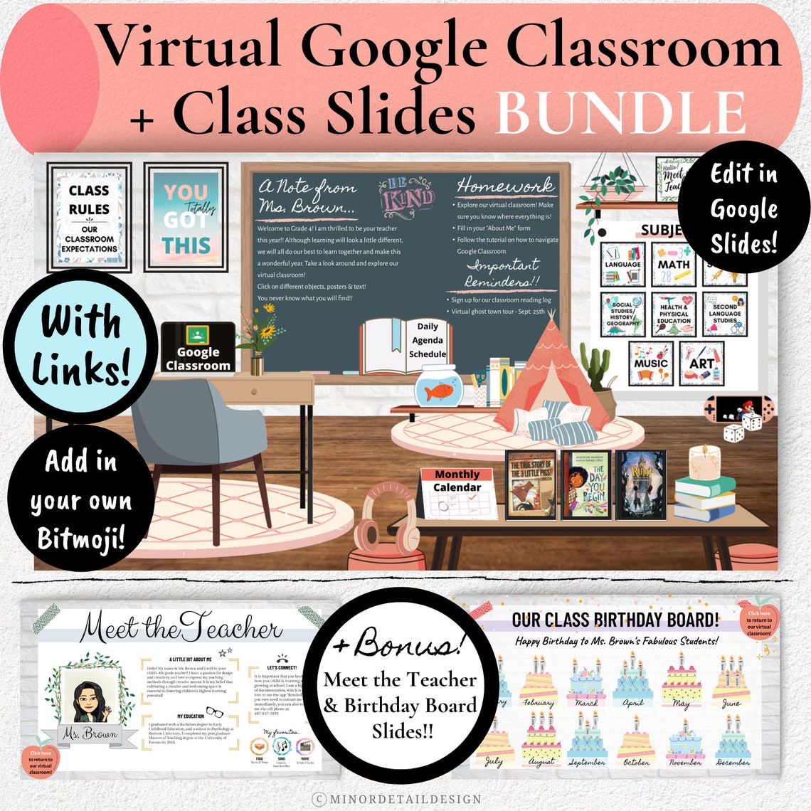 Virtual Classroom Template Digital Classroom Backdrop Google | Etsy Canada