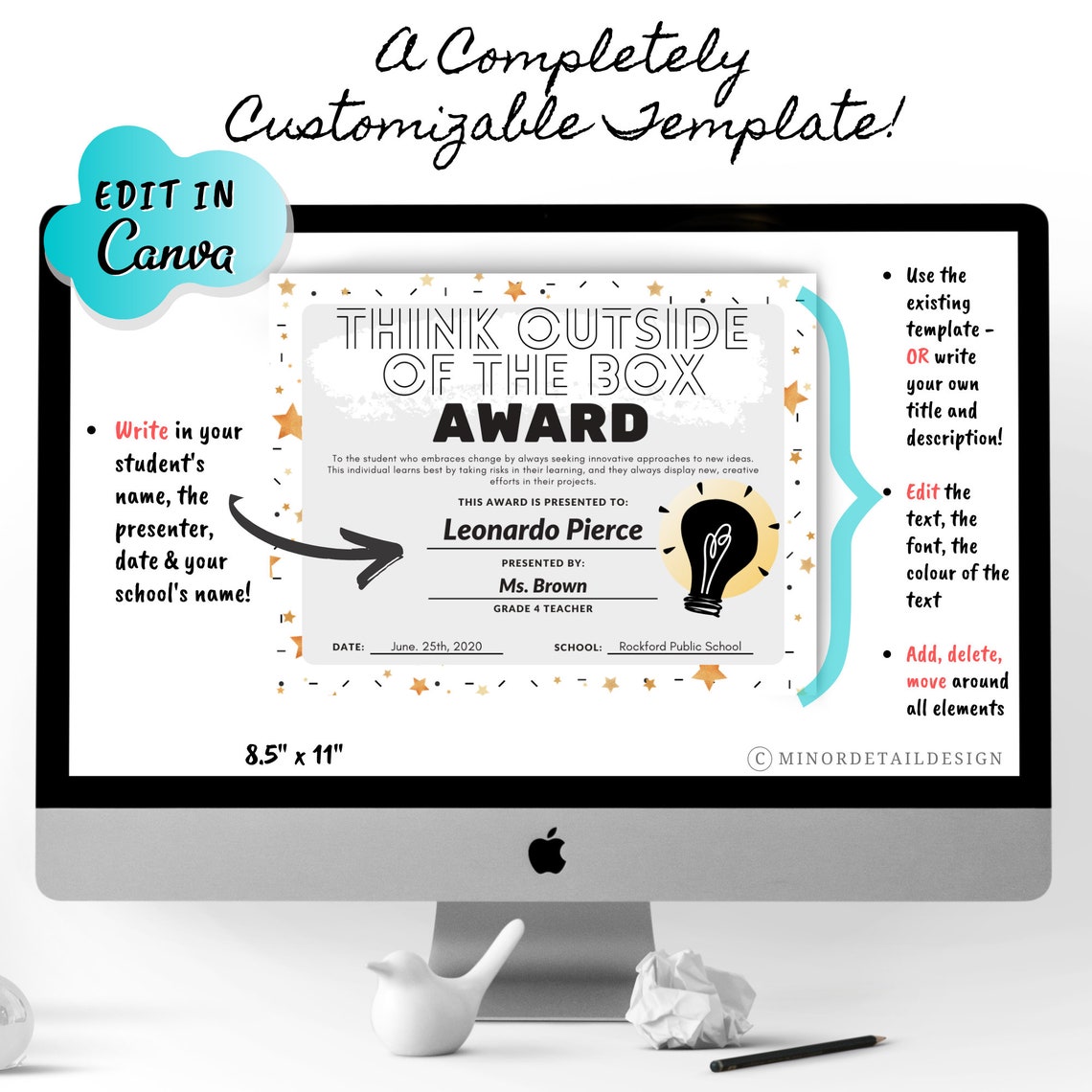 EDITABLE School Award, School Award Template, Student Award Printable ...