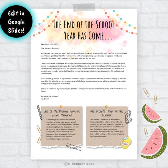 Editable End of the Year Note to Students End of the Year - Etsy