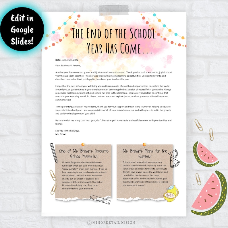 Editable End of the Year Note to Students End of the Year - Etsy Canada