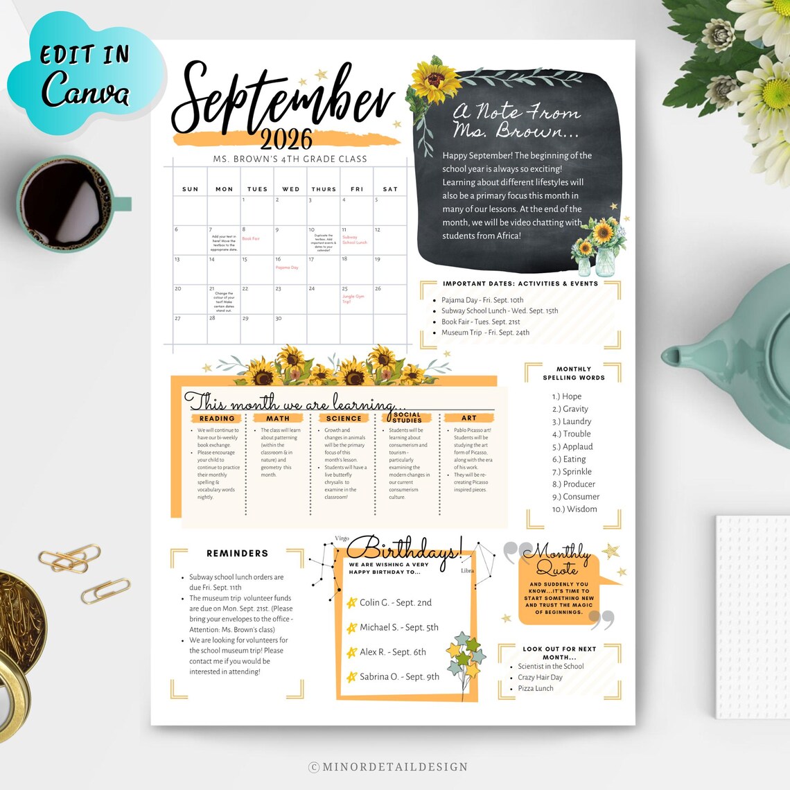 SEPTEMBER Newsletter, Welcome Back to School Note, Welcome to School ...