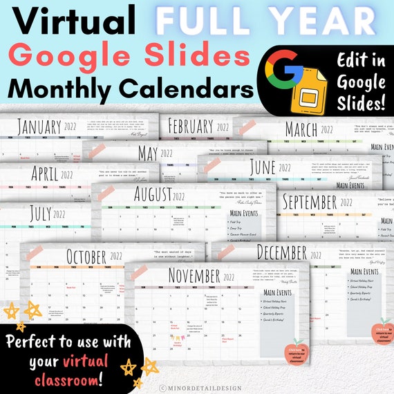 Virtual Classroom Calendar Google Slides Calendar Digital | Etsy
