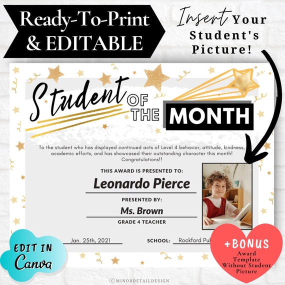 Student Of The Month Certificate Template