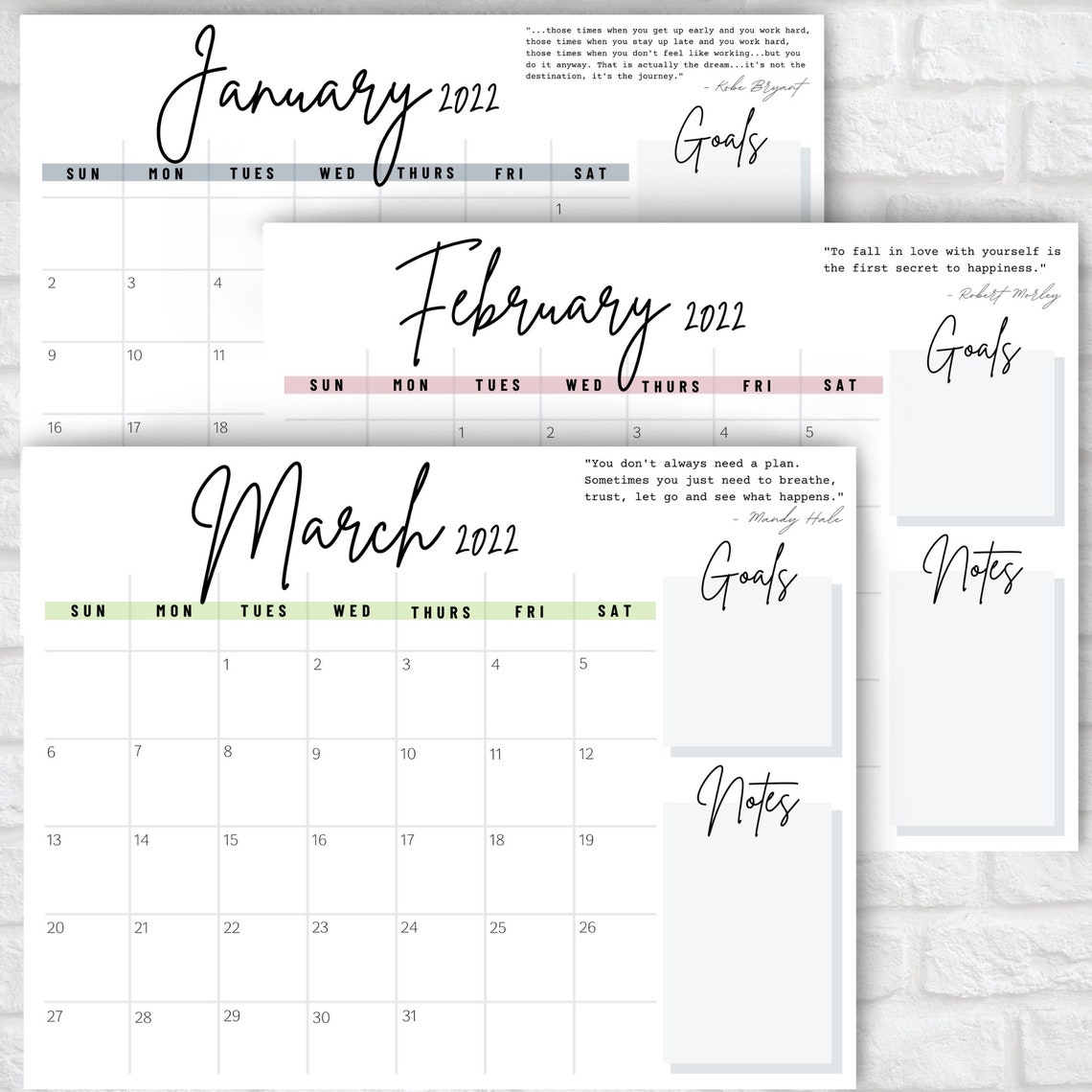 12 Month Calendar Printable Full Year Calendar Printable | Etsy