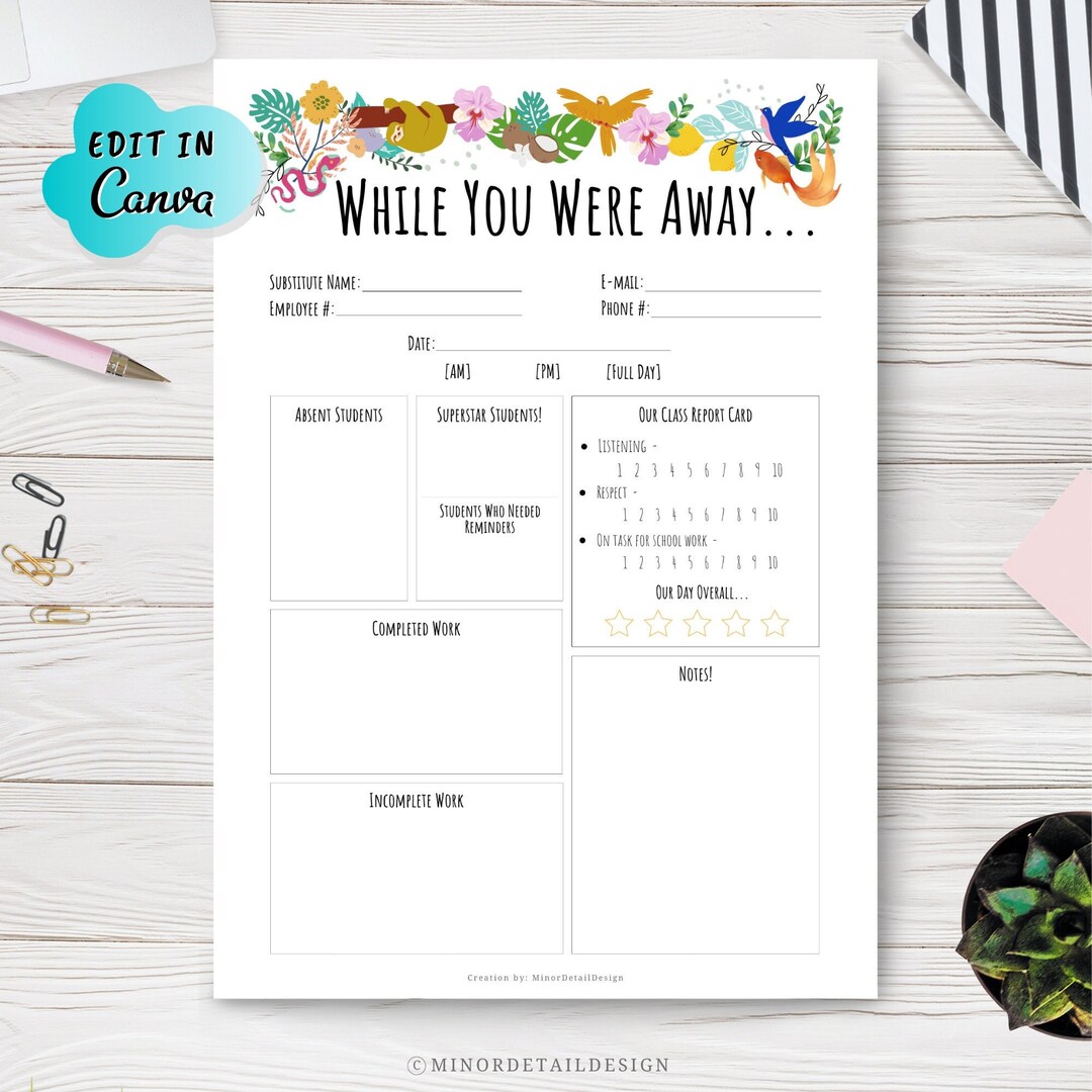 Substitute Teacher Resource, Editable Teacher Note, Substitute Teacher ...