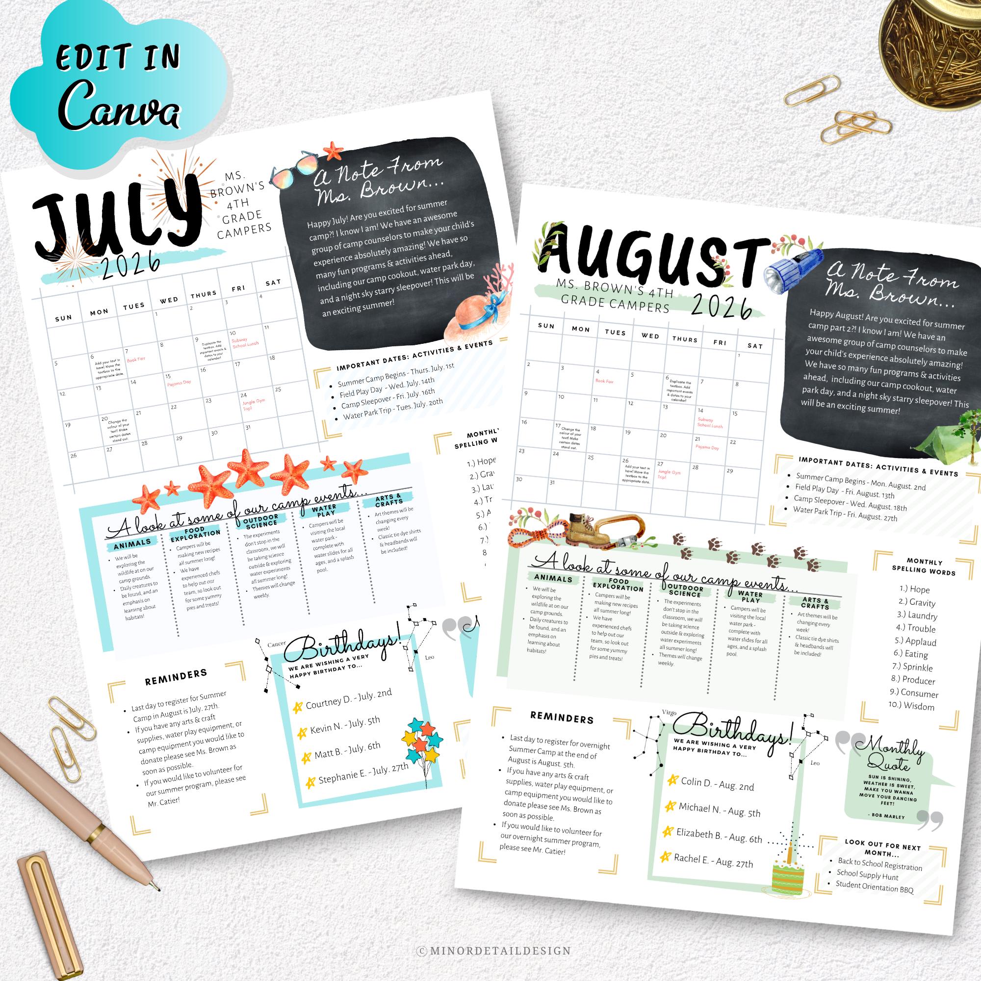 EDITABLE School Newsletter, MONTHLY Classroom Newsletter, 12 Month ...