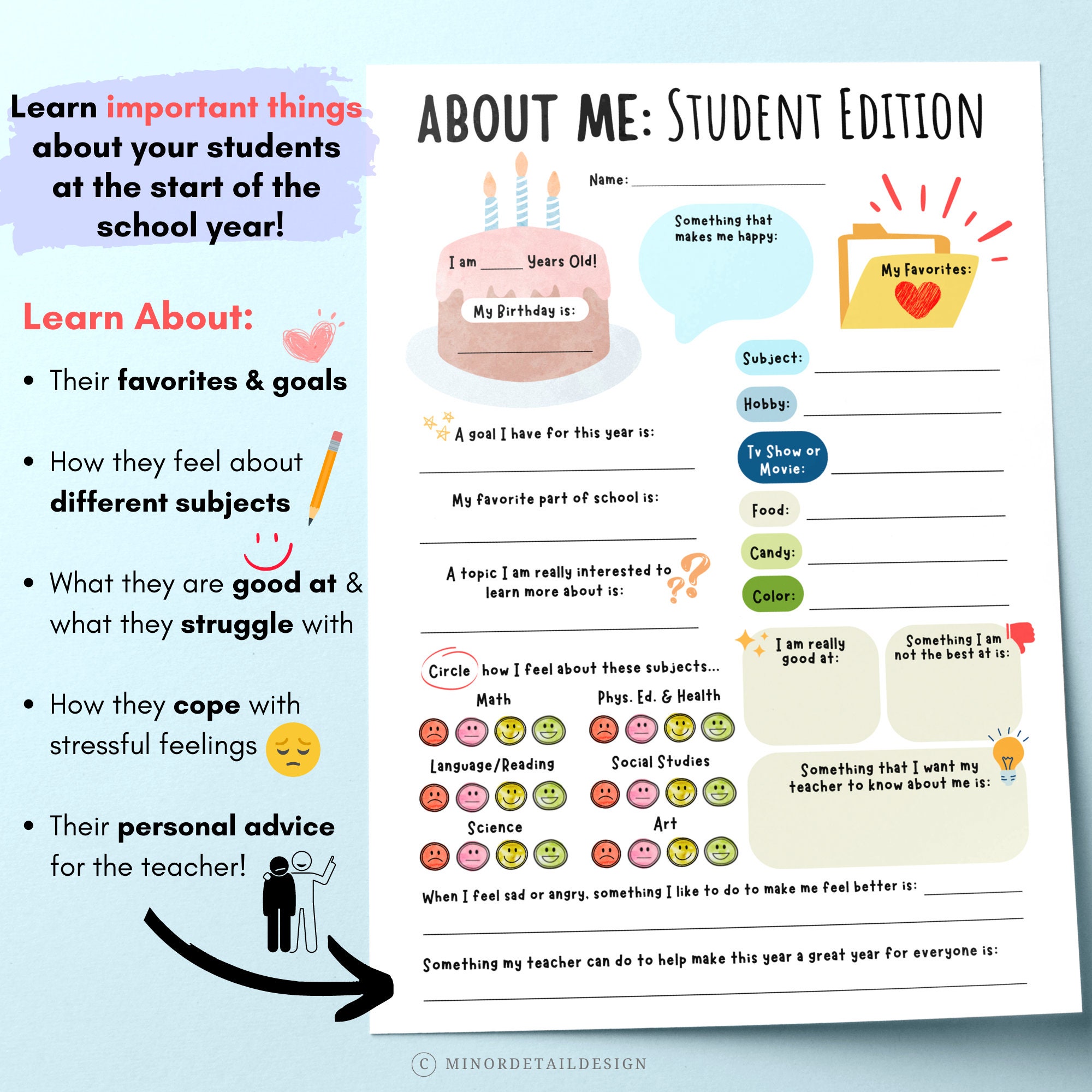 EDITABLE Student About Me, All About Me Printable Back to School, First ...